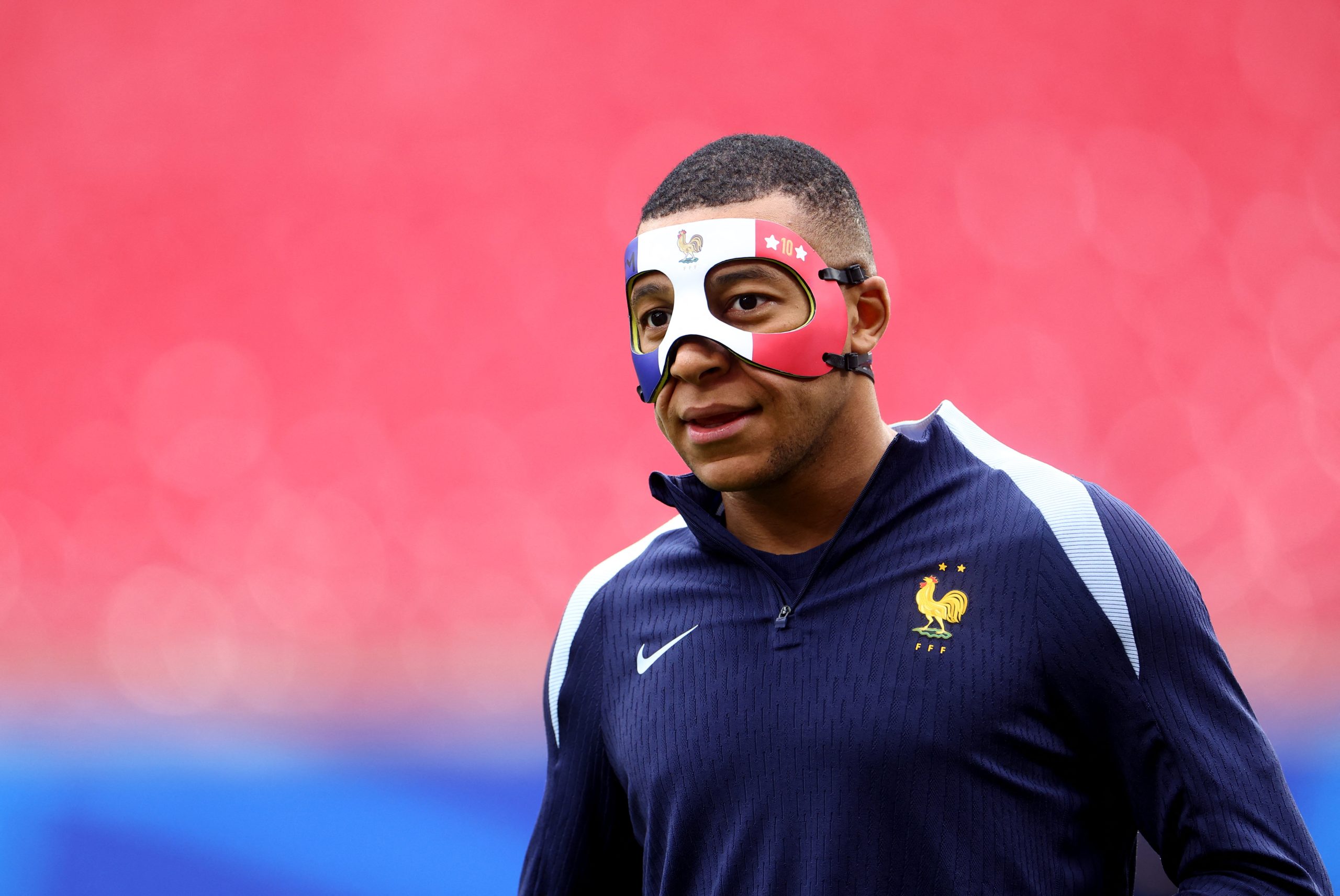 Kylian Mbappe trains in mask for first time as France boss issues major broken nose update ahead ...